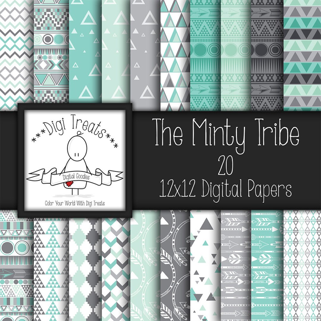 The Minty Tribe Digital Scrapbook Paper. Jpeg 12x12, Tribal Pattern ...