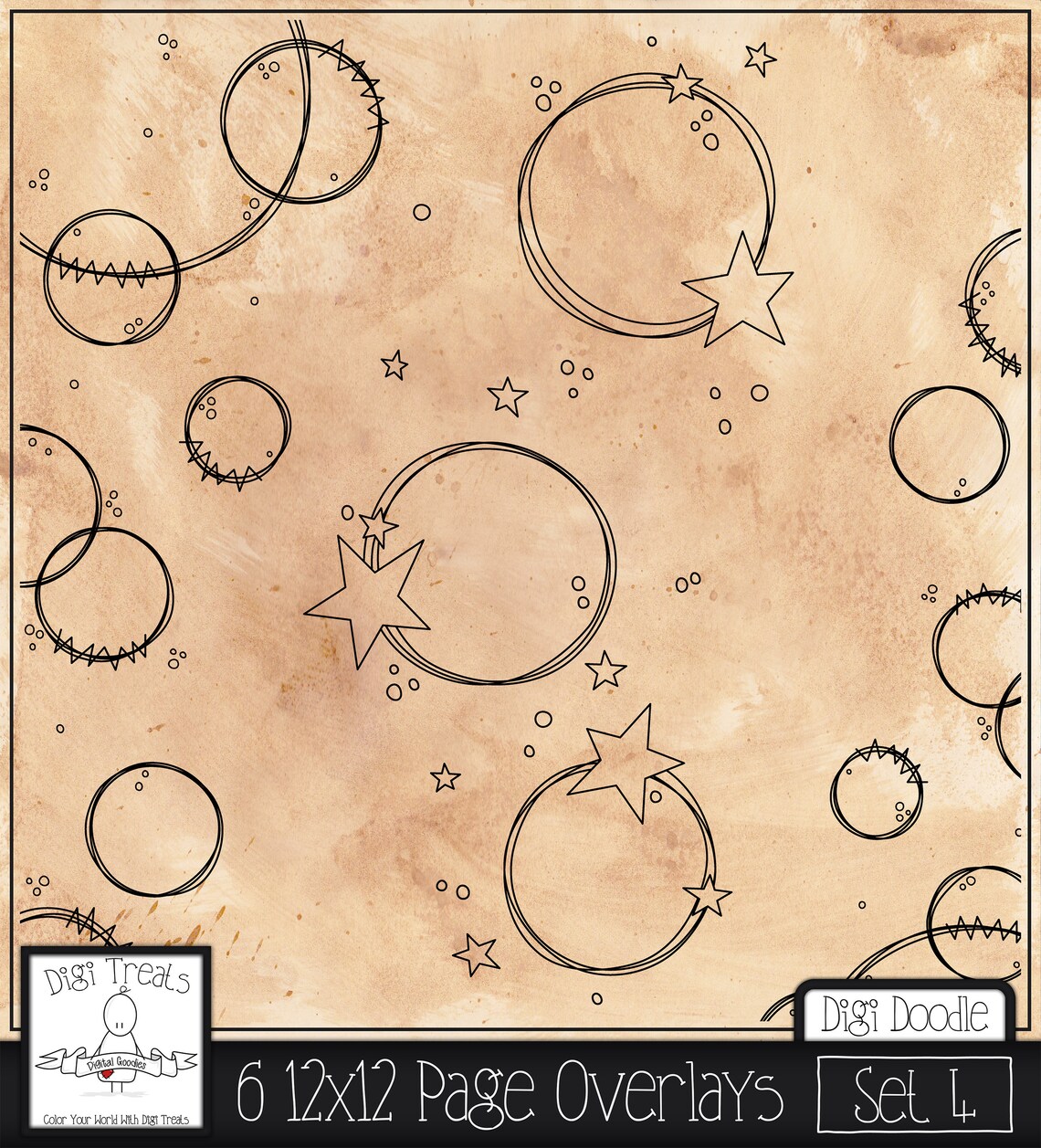 Digi Doodle Set 4 12x12 Overlays. Set of 6 PNG Overlays. - Etsy UK