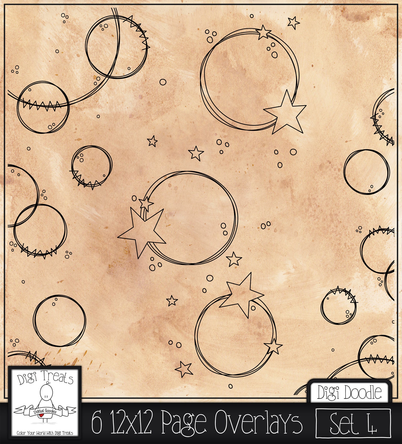 Digi Doodle Set 4 12x12 Overlays. Set of 6 PNG Overlays. - Etsy UK