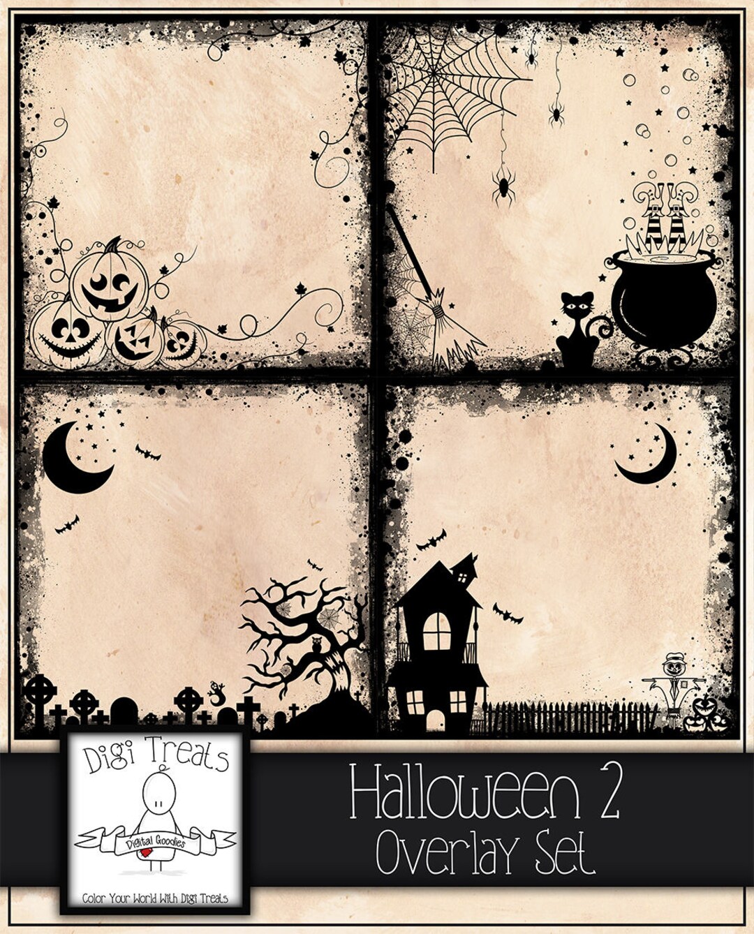 Halloween Overlays Set 2, 4 Scrapbook Border Overlays, Photo Frame ...