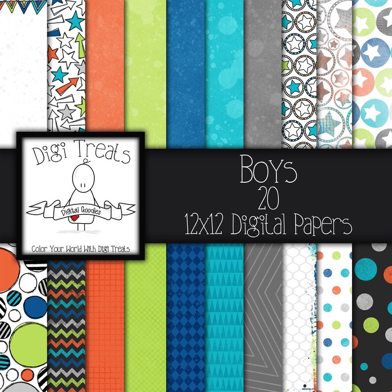 Boys Digital Scrapbook Paper. Scrapbooking Papers JPEG | Etsy
