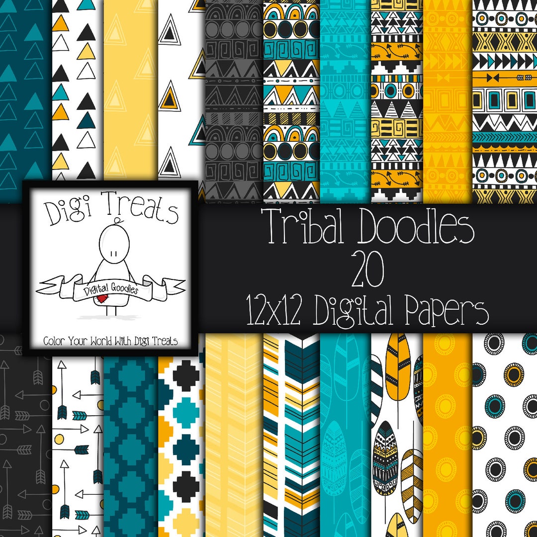 Tribal Doodles Digital Paper Pack Scrapbook Paper Digital - Etsy