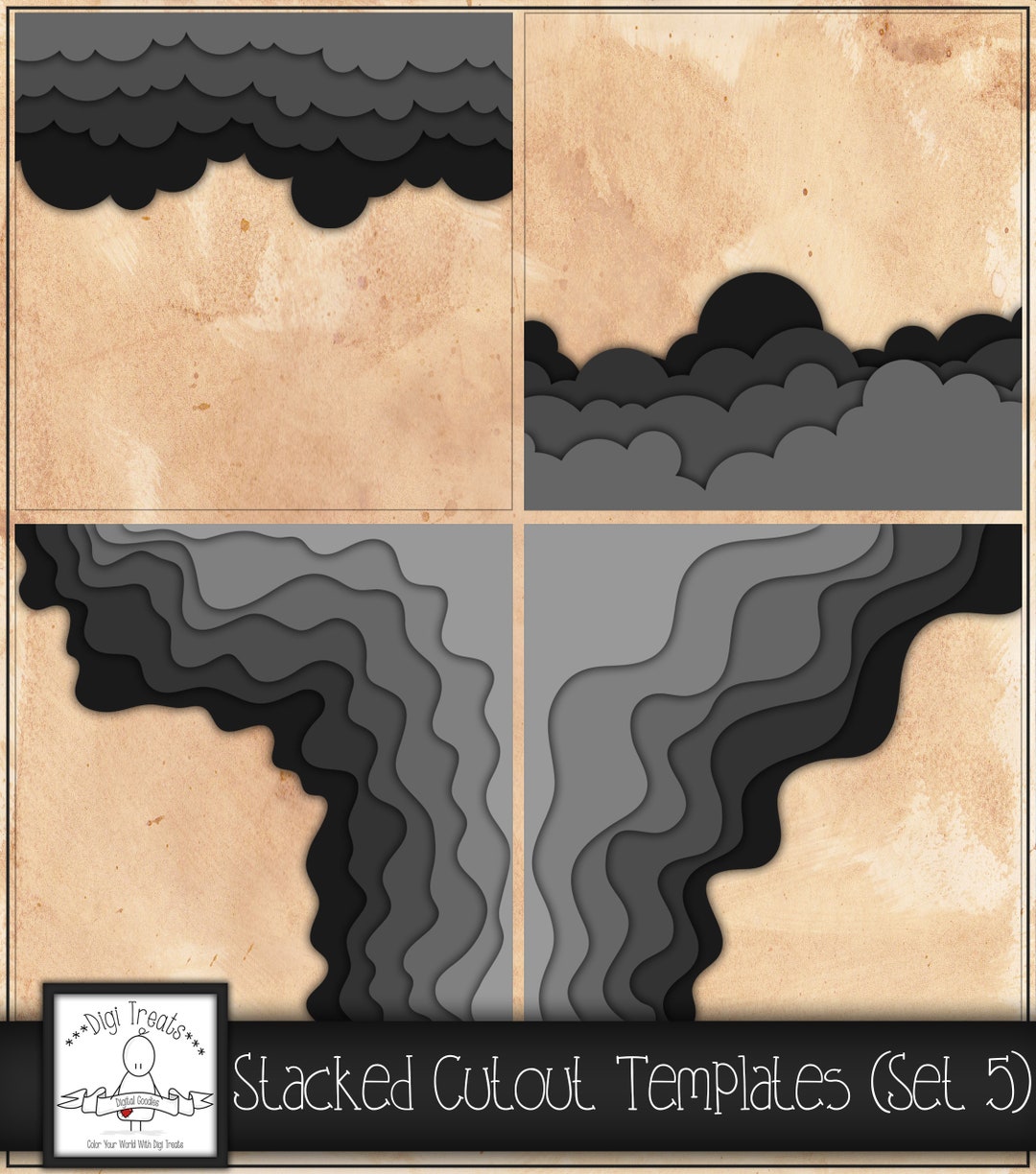 Stacked Cut Out Templates, Set 5. PNG 12X12 Templates. *INSTANT ...