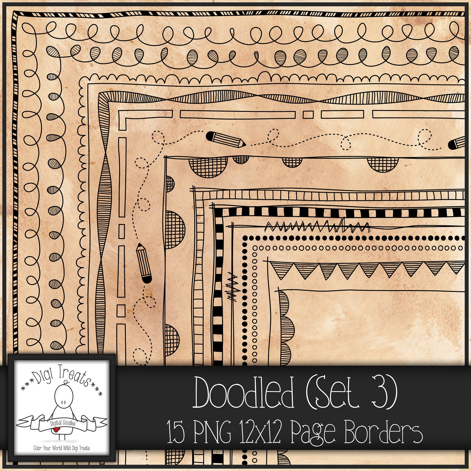 Doodled Set 3. Scrapbook Page Borders. 15 High Quality - Etsy
