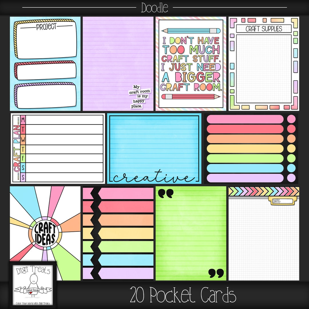 So Crafty Doodle Digital Pocket Cards. 20 Crafting Themed Doodle Pocket ...