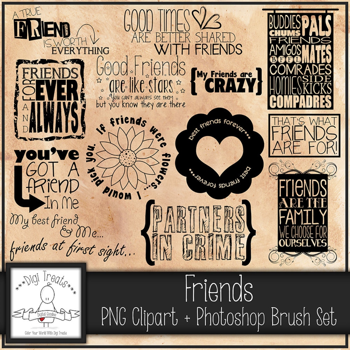 FRIENDS Word Art PNG Clip Art Photoshop Brush Set | Etsy