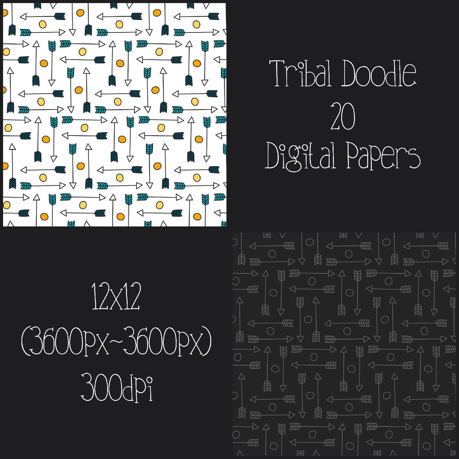 Tribal Doodles Digital Paper Pack Scrapbook Paper Digital | Etsy
