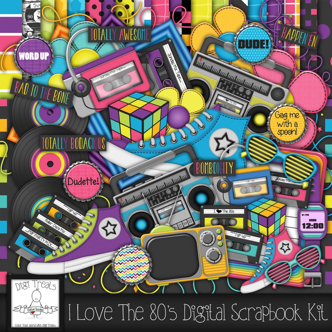 I Love the 80s Digital Scrapbook Kit. 1980s Themed Scrapbook Kit ...