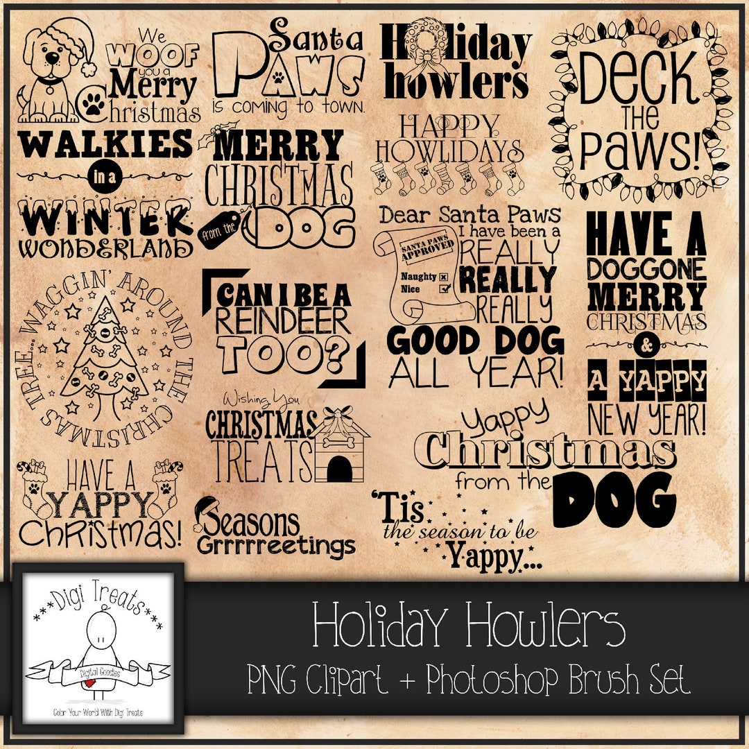 Happy Howlidays Word Art (PNG Clip Art) + Photoshop Brush Set, Dog ...
