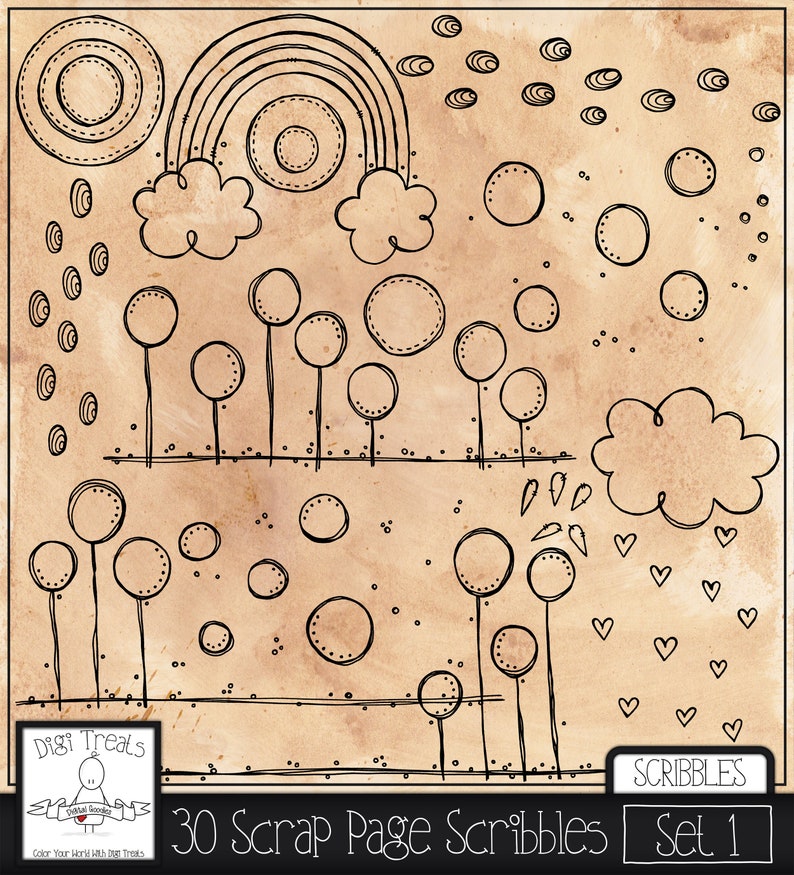 Scrap Page Scribbles Set 1. 30 High Quality 300dpi Hand - Etsy UK