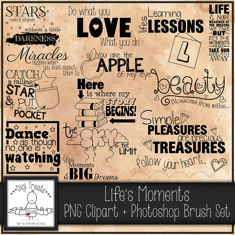 Life's Moments Word Art (PNG Clip Art) + Photoshop Brush Set, Life ...