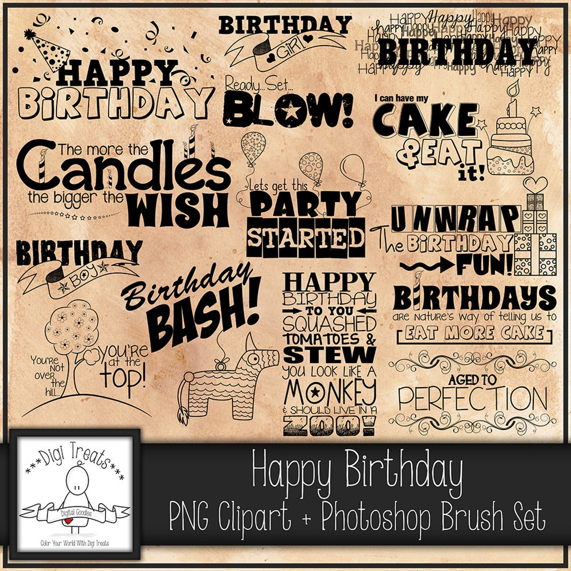 BIRTHDAY Word Art PNG Clip Art Photoshop Brush Sets | Etsy