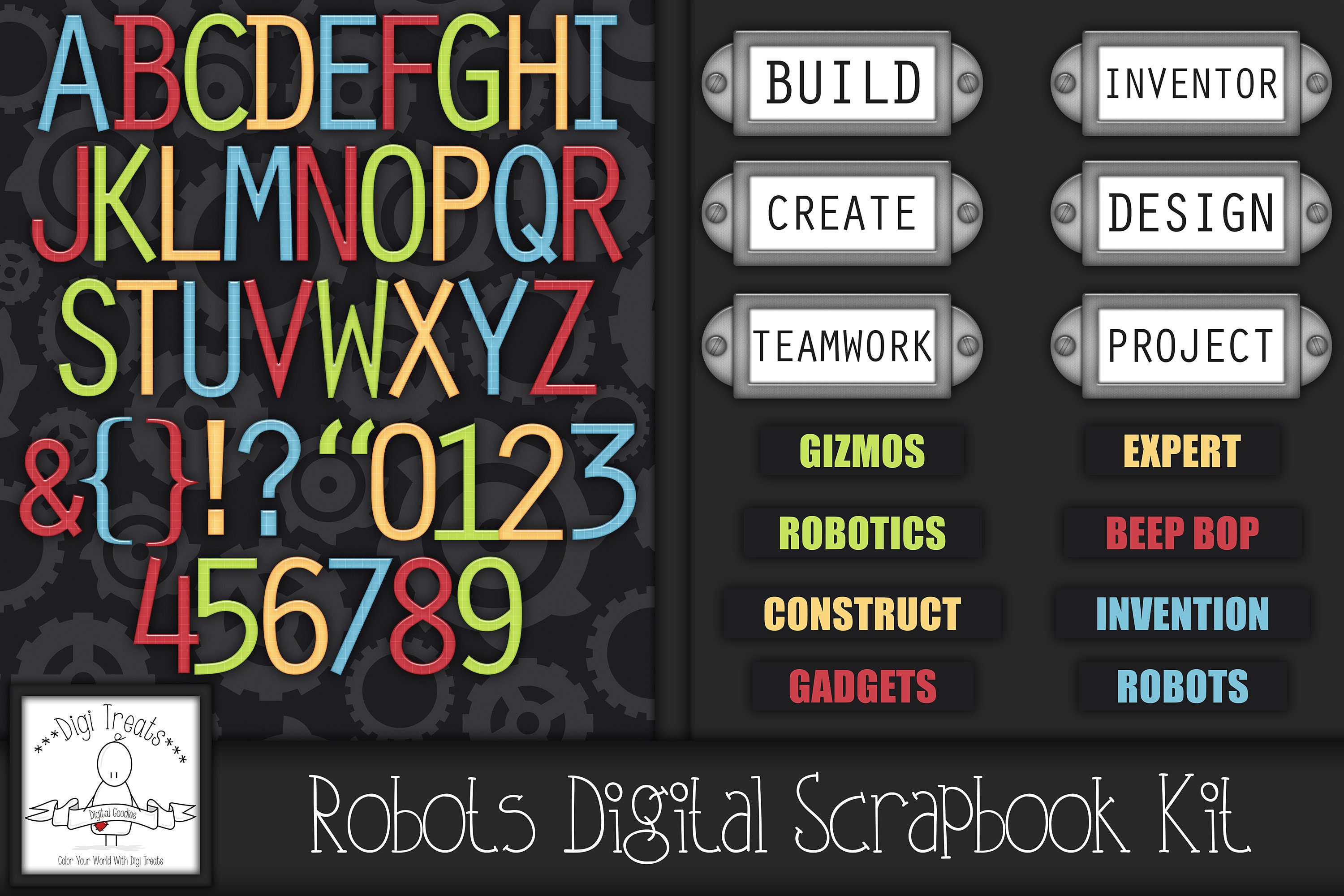 Robots Digital Scrapbook Kit. Robot Themed Scrapbook Kit | Etsy