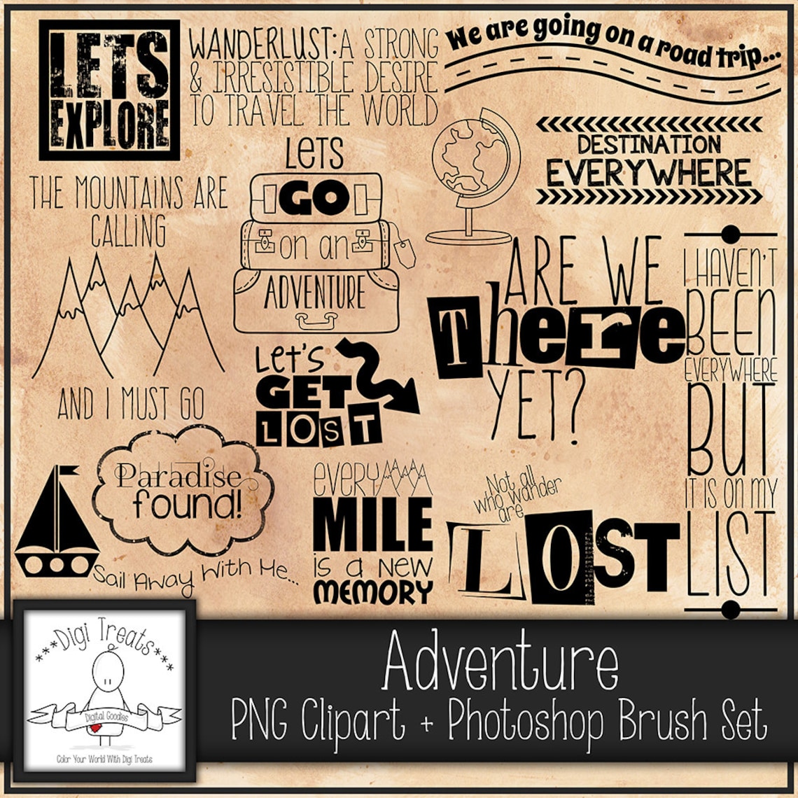Adventure Word Art PNG Clip Art Photoshop Brush Set - Etsy