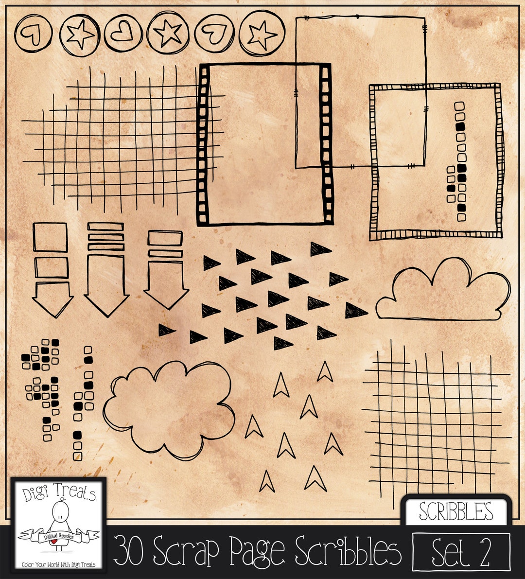 Scrap Page Scribbles Set 2. 30 High Quality, 300dpi, Hand Drawn PNG ...