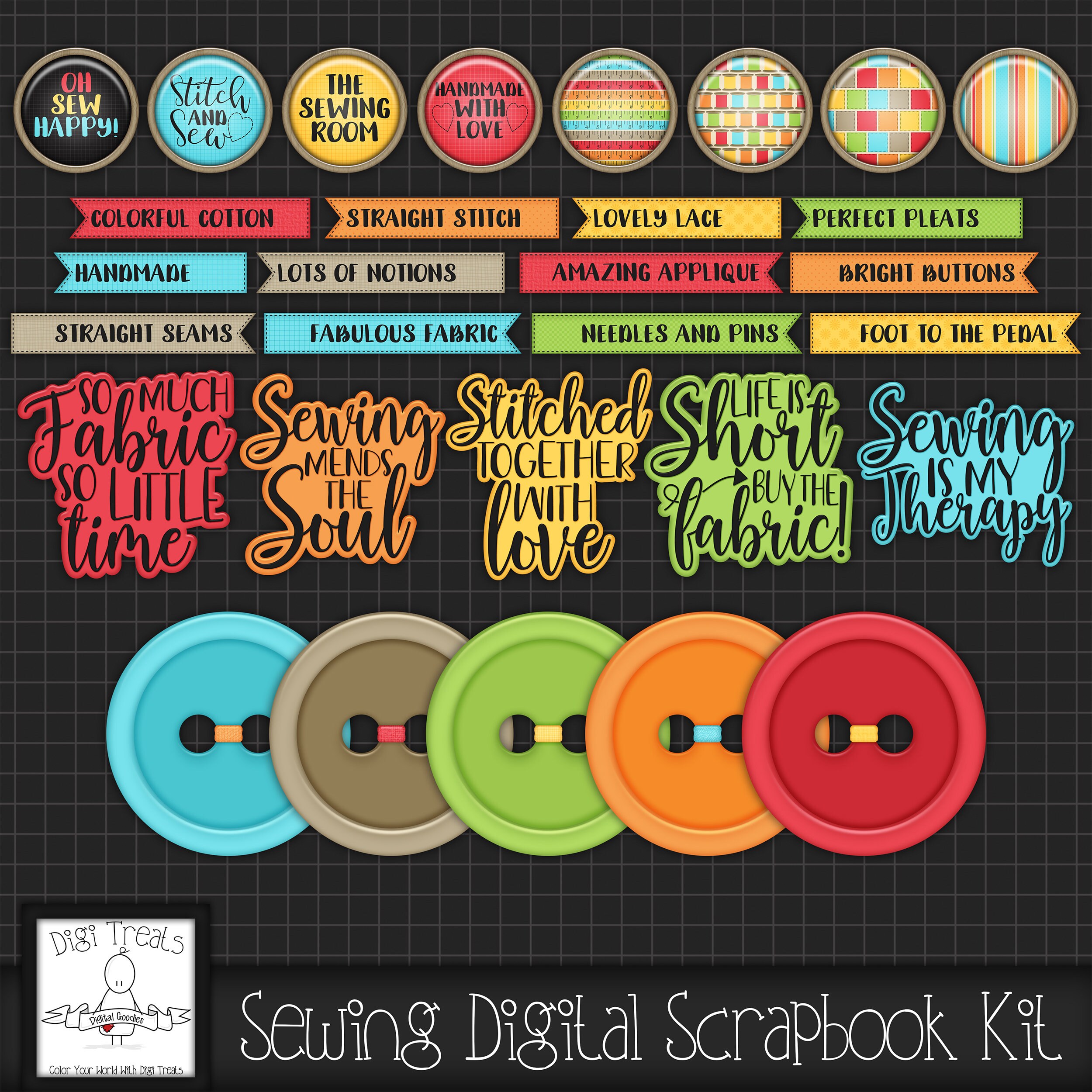 Sewing Digital Scrapbook Kit. Sewing Themed Scrapbook Kit - Etsy