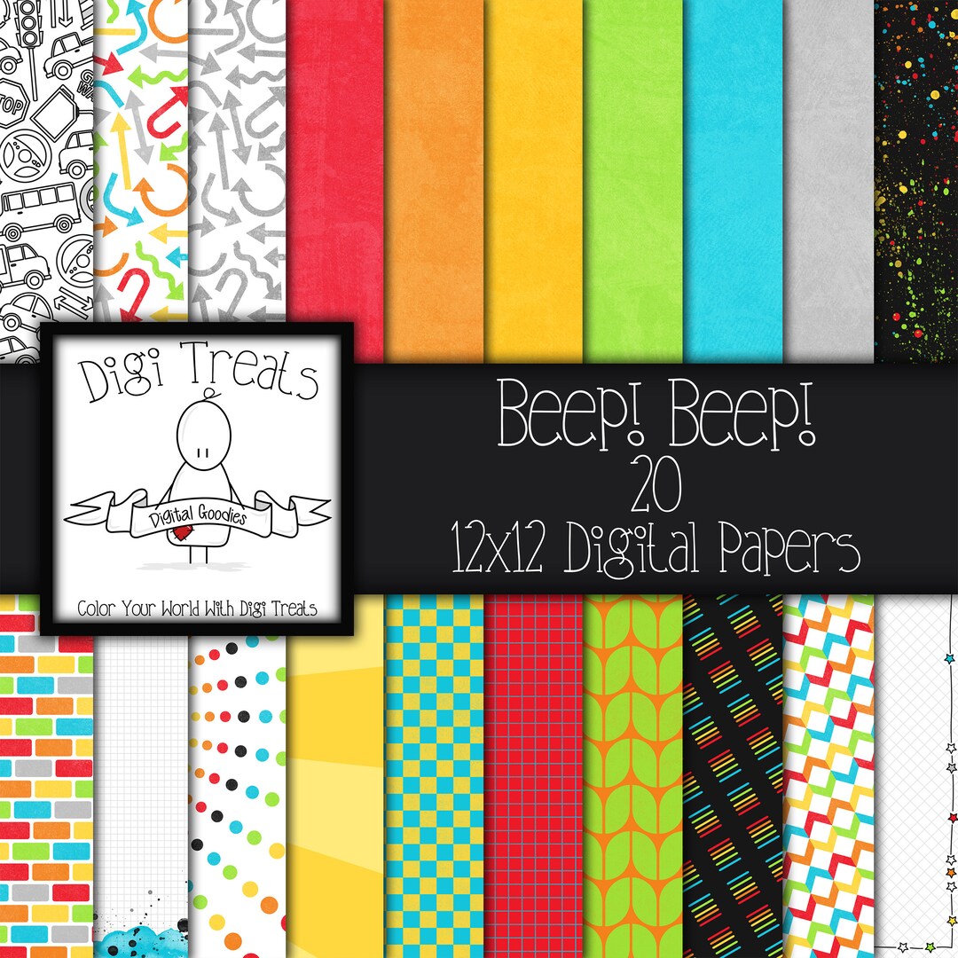 Beep Beep Digital Scrapbook Paper. Scrapbooking Papers, JPEG 12x12 ...