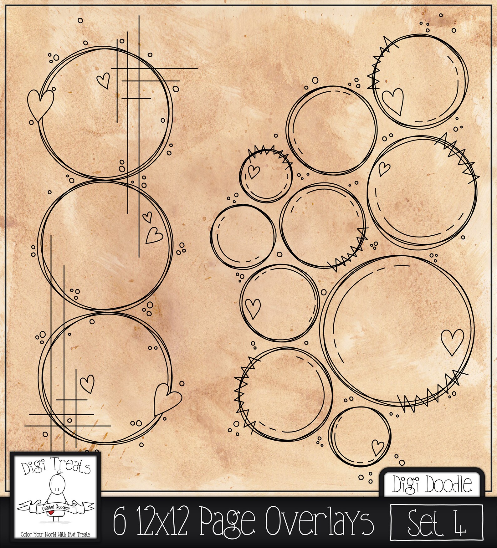 Digi Doodle Set 4 12x12 Overlays. Set of 6 PNG Overlays. - Etsy UK