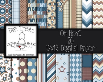 Teal Blue and Tan Digital Scrapbooking Papers 24 Jpg Files 12 - Etsy