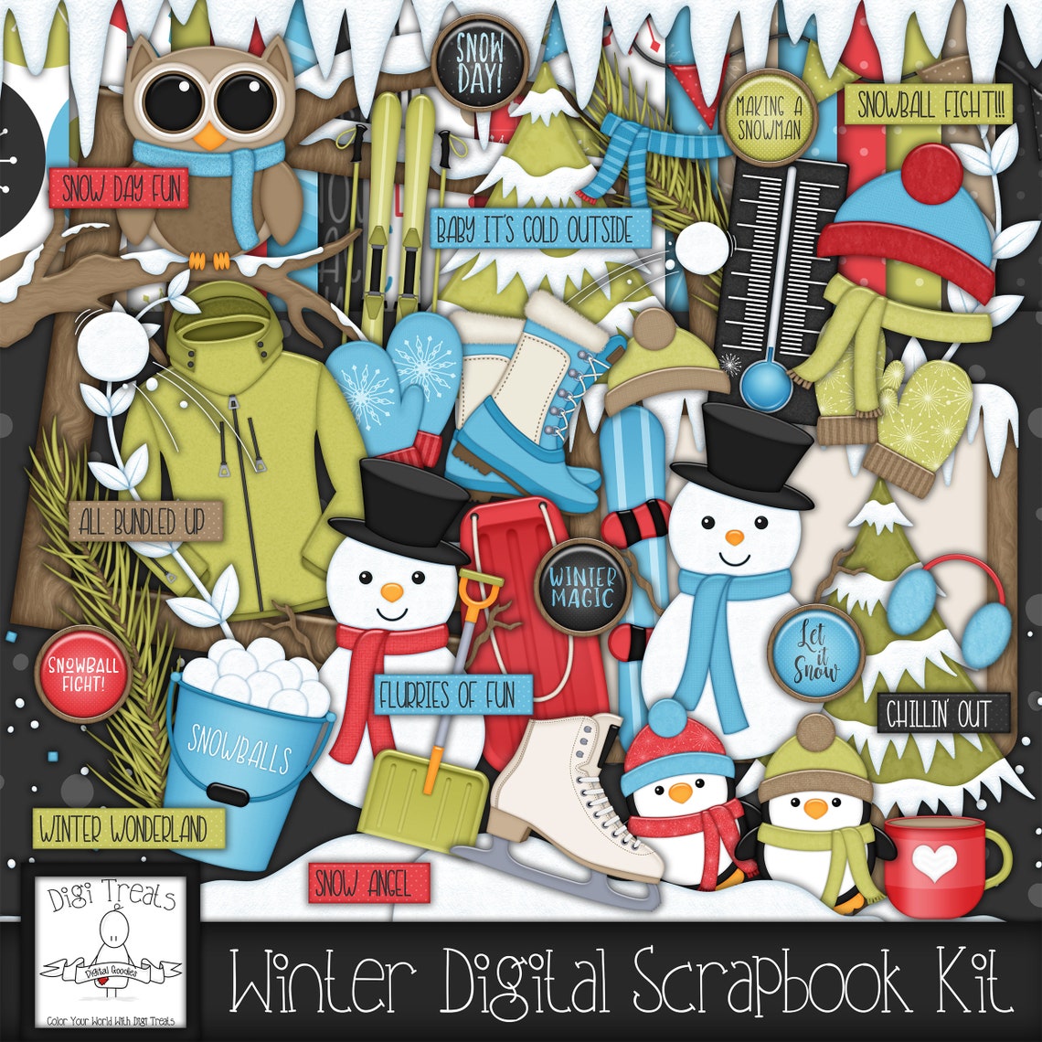 Winter Fun Digital Scrapbook Kit. Winter Themed Scrapbook Kit - Etsy