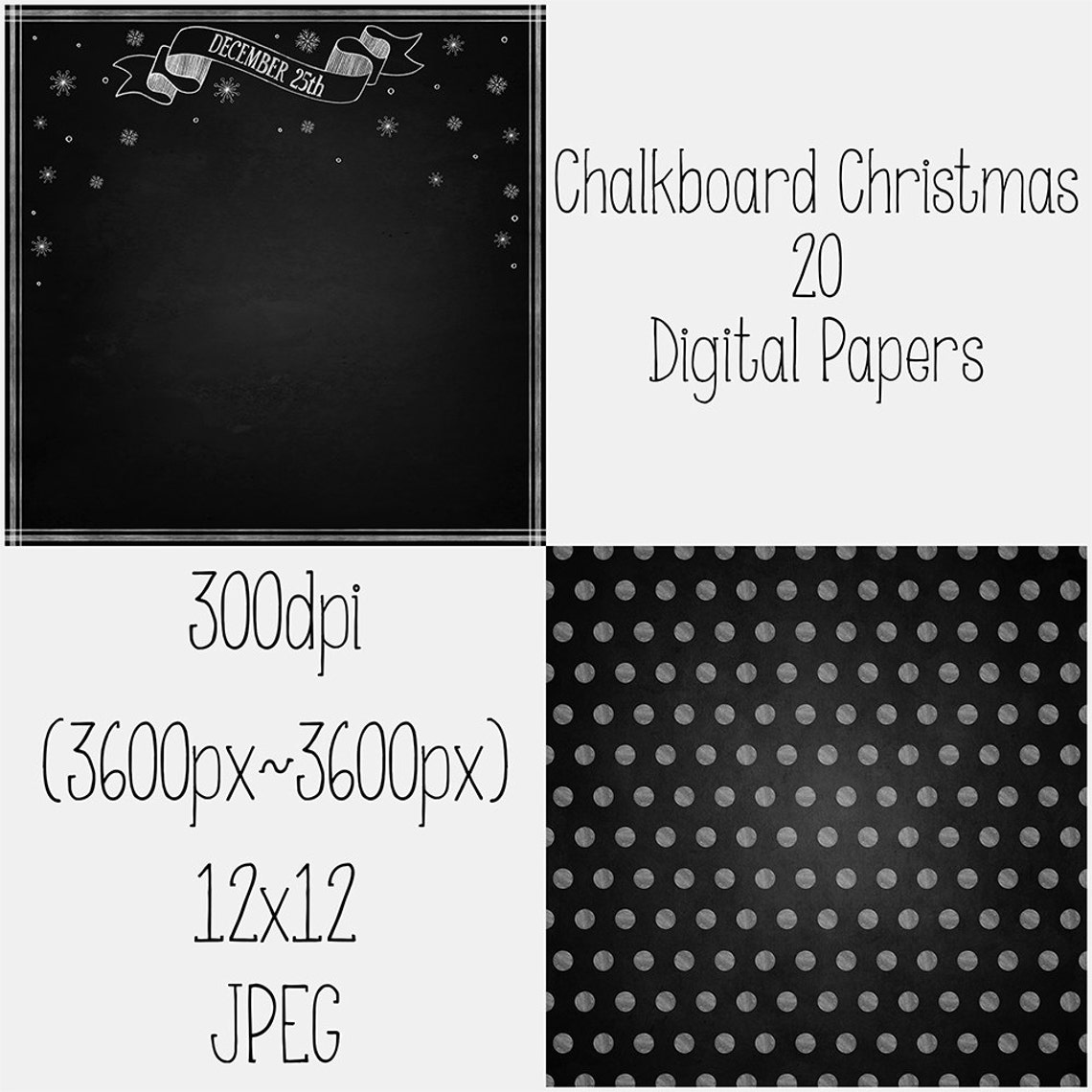 Chalkboard Christmas Digital Scrapbook Paper 12x12 | Etsy