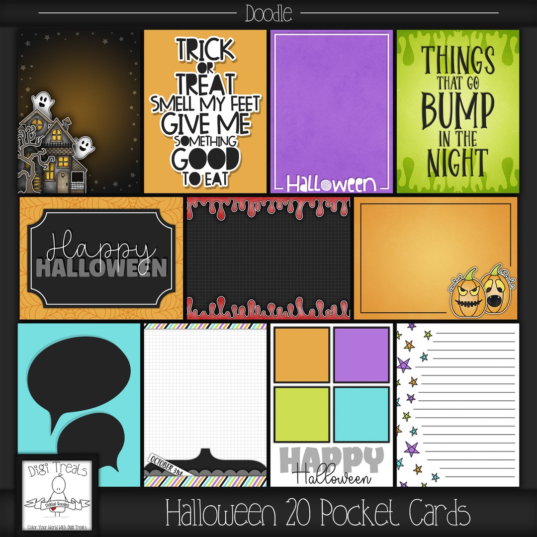 Halloween Digital Pocket Cards. 20 Halloween Themed Doodle Pocket Cards ...