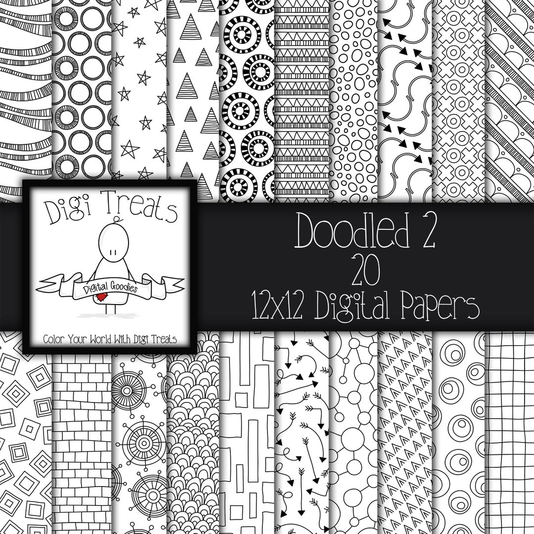 Doodled 2 Digital Scrapbook Paper. Scrapbooking Papers, JPEG 12x12 ...
