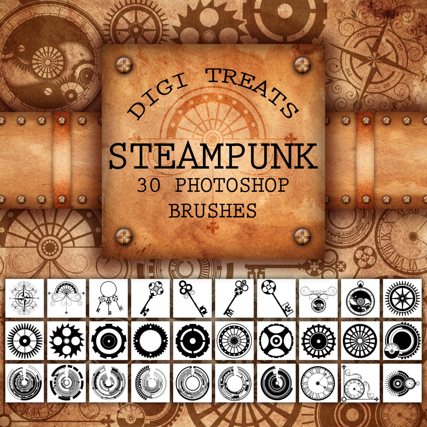 Steampunk Photoshop Brush Set 30 brushes ABR Instant | Etsy