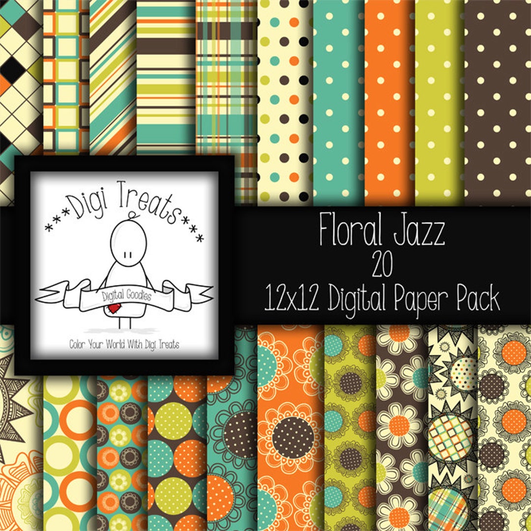 Floral Jazz, Digital Scrapbook Paper Pack. 12x12 jpeg Digital Papers ...
