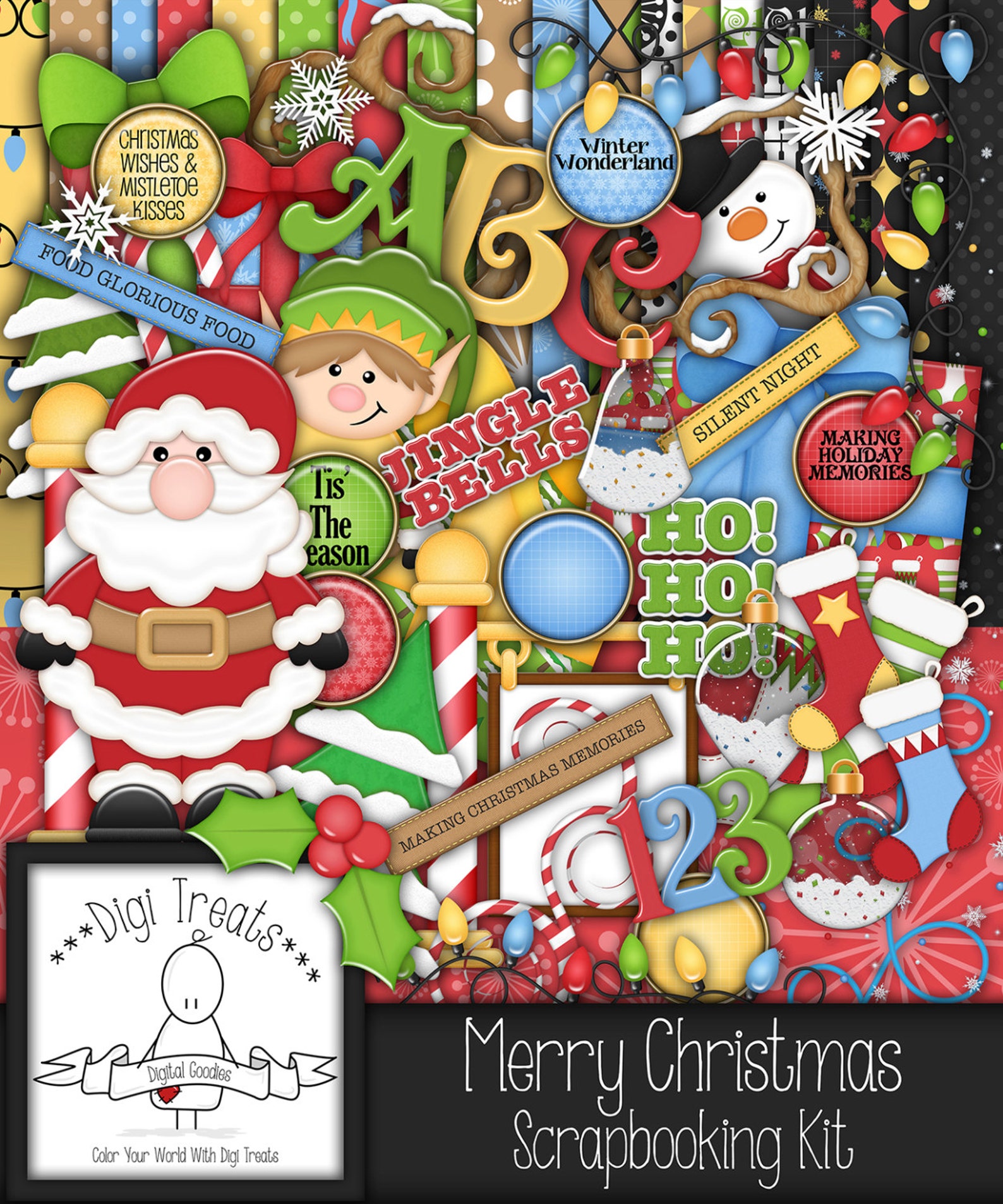 Merry Christmas Digital Scrapbook Kit. Holiday Themed | Etsy