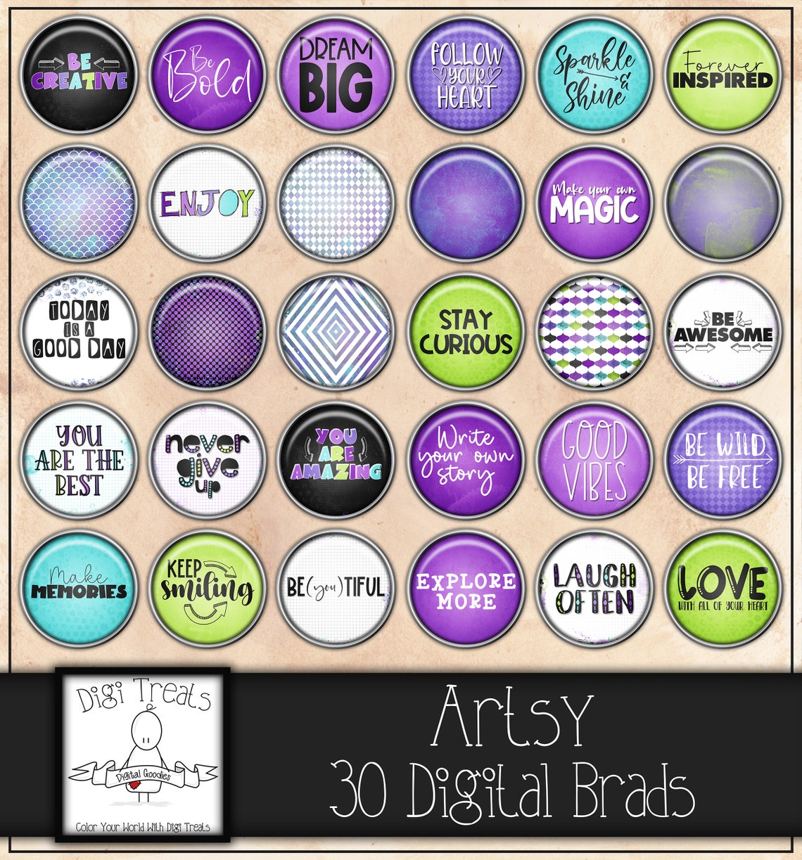 Artsy 30 Digital Brads Digital Scrapbooking Card Making - Etsy