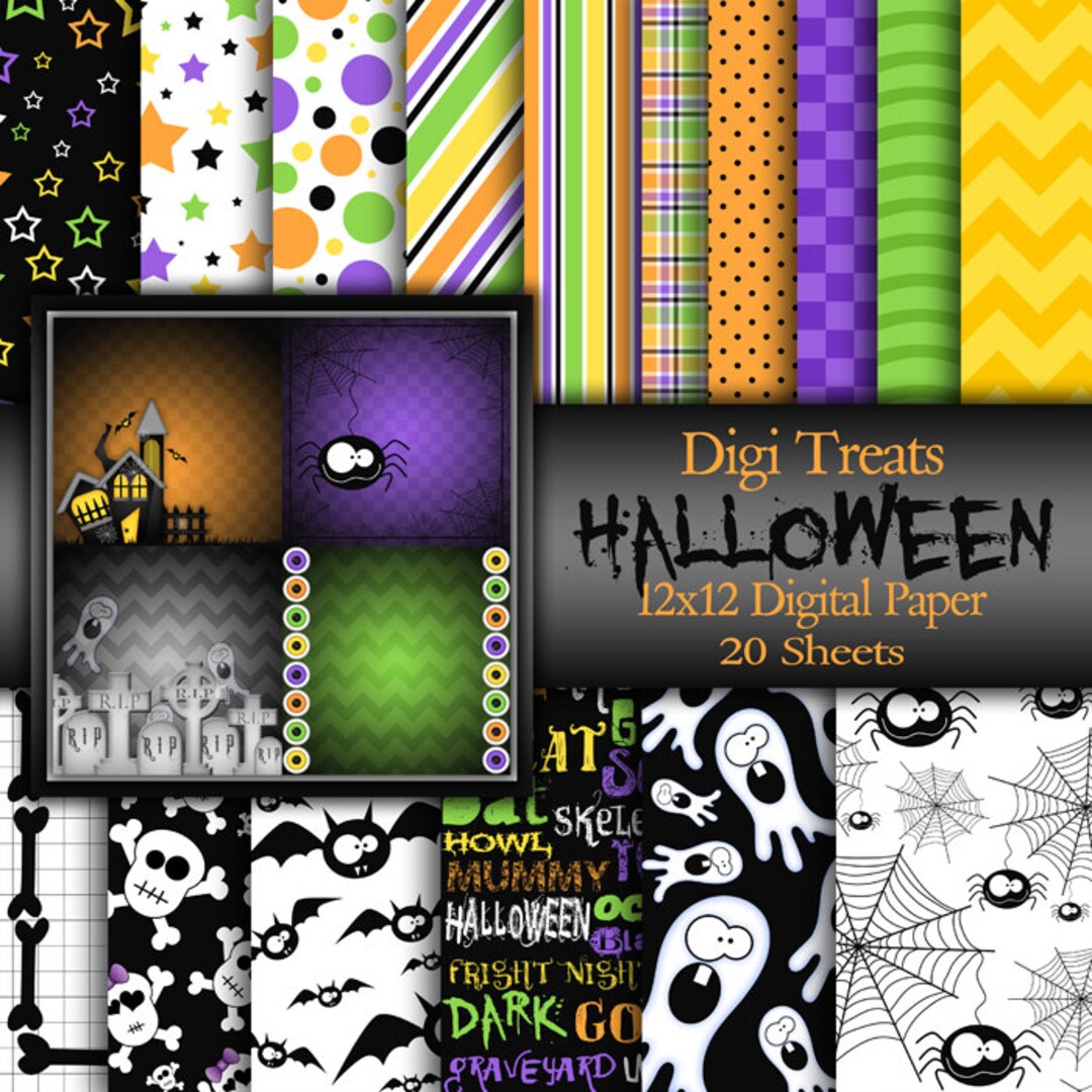 Halloween, Digital Scrapbook Paper, Black Orange Purple Green ...