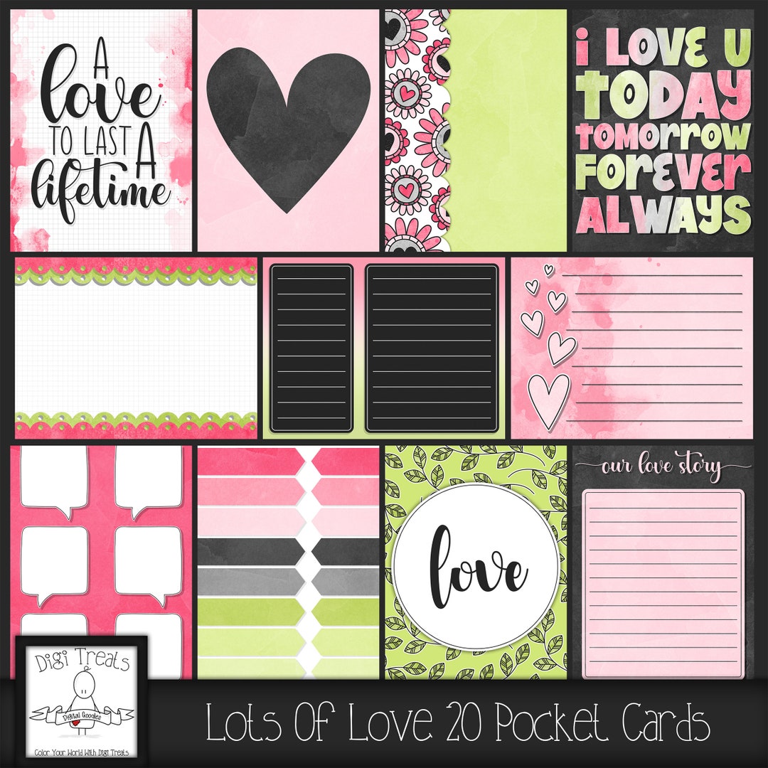 Lots of Love Digital Pocket Cards. 20 Love Themed Doodle Pocket Cards ...