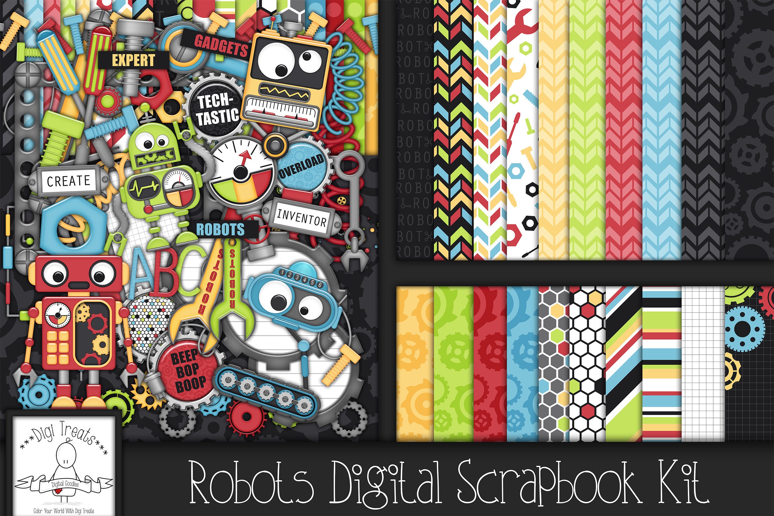 Robots Digital Scrapbook Kit. Robot Themed Scrapbook Kit | Etsy