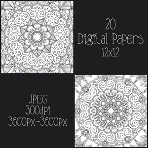 Doodled Mandalas Digital Scrapbook Paper. Scrapbooking Papers, JPEG ...