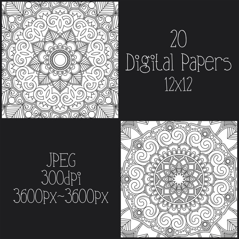 Doodled Mandalas Digital Scrapbook Paper. Scrapbooking Papers | Etsy