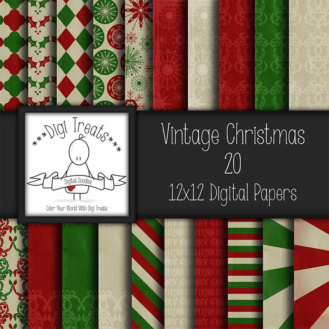 Vintage Christmas, Digital Scrapbook Paper, 12x12, Christmas Paper ...