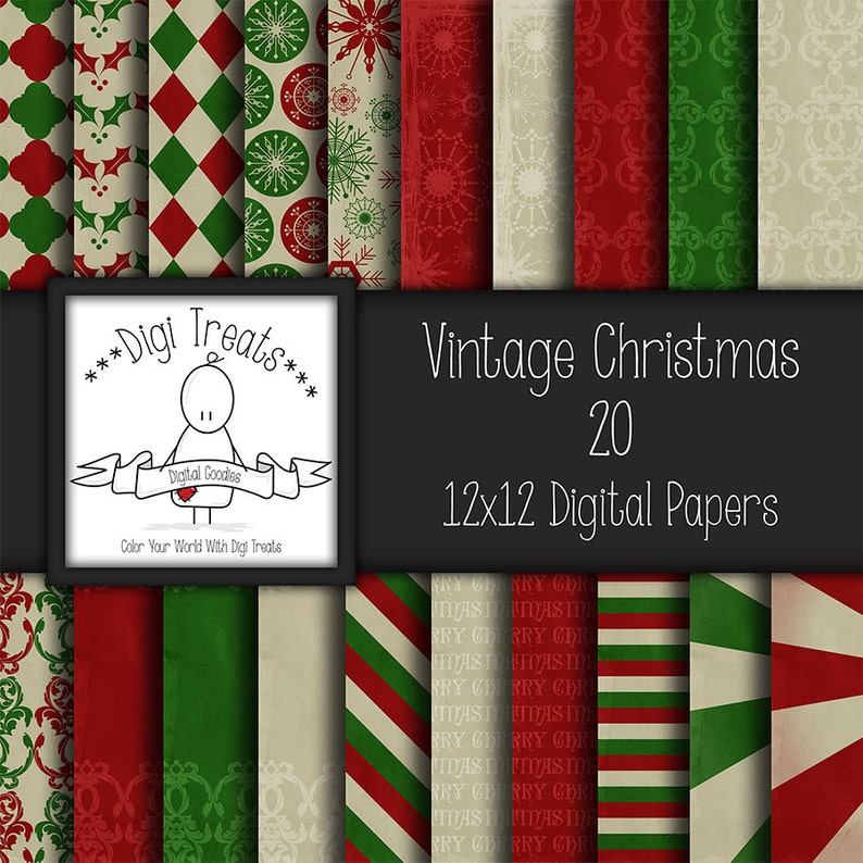 Vintage Christmas Digital Scrapbook Paper 12x12 Christmas | Etsy