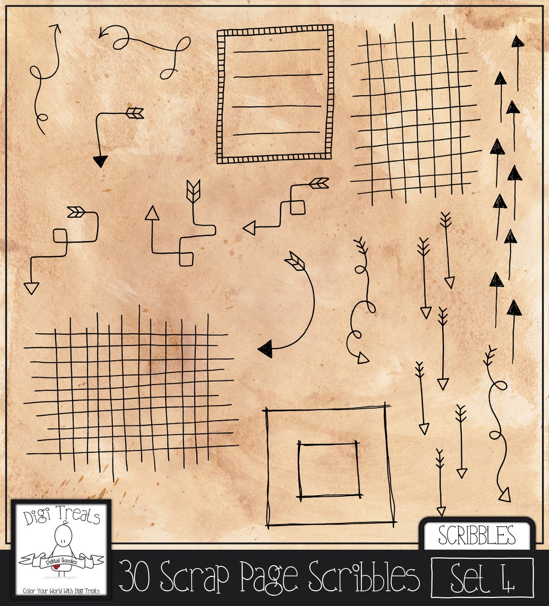Scrap Page Scribbles Set 4. 30 High Quality, 300dpi, Hand Drawn PNG ...
