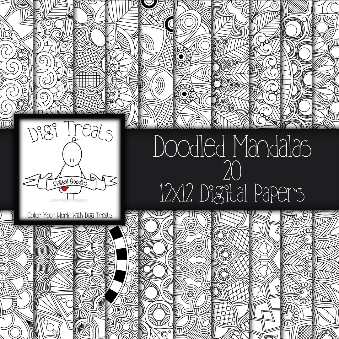 Doodled Mandalas Digital Scrapbook Paper. Scrapbooking Papers - Etsy