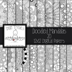 Doodled Mandalas Digital Scrapbook Paper. Scrapbooking Papers, JPEG ...