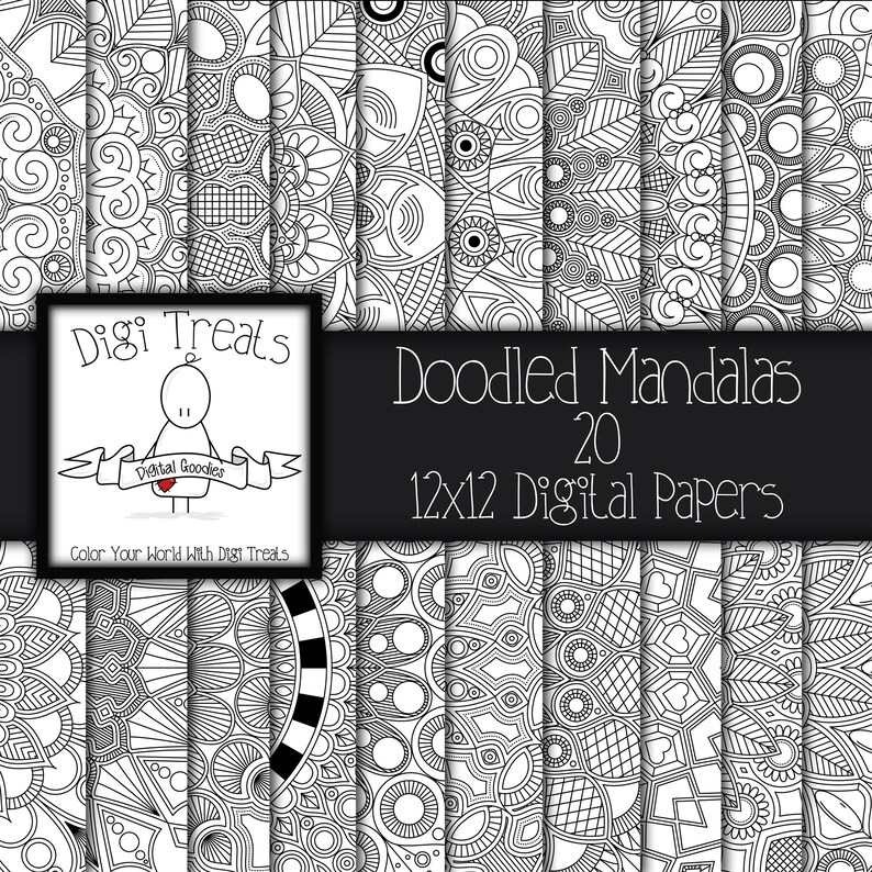 Doodled Mandalas Digital Scrapbook Paper. Scrapbooking Papers | Etsy