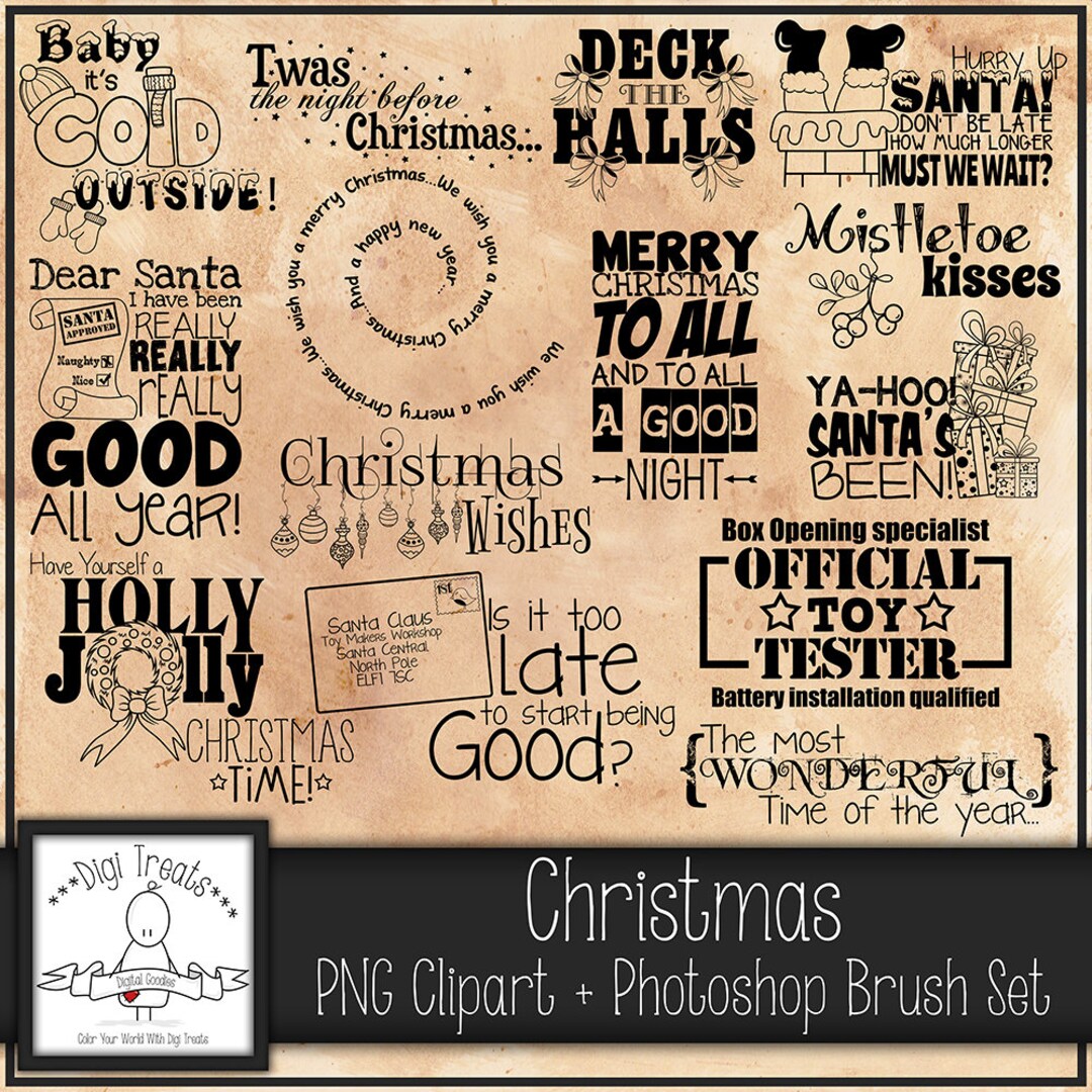 Christmas Word Art Photoshop Brushes, Christmas Word Overlays ...