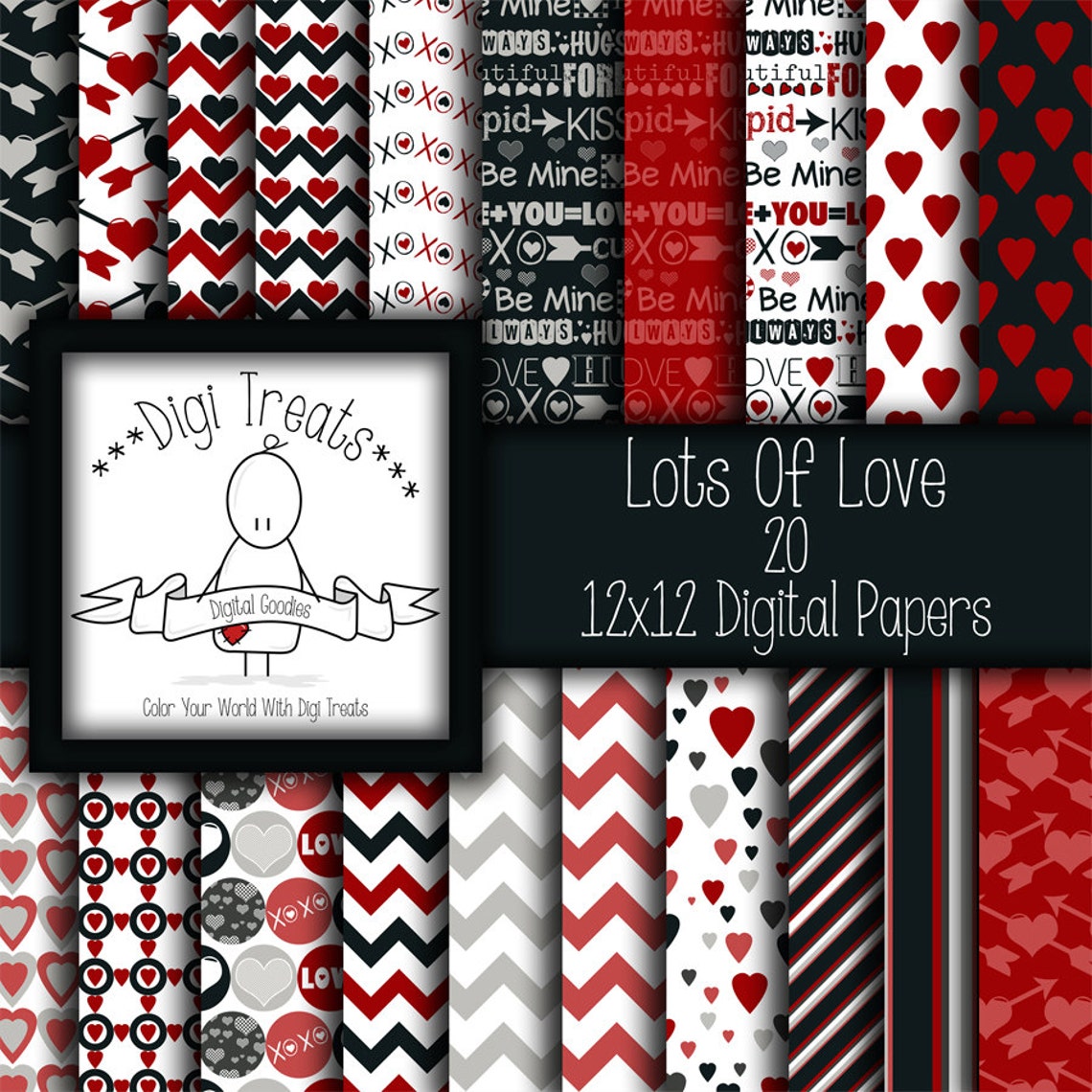 Lots of Love 12x12 Digital Scrapbook Paper Romance - Etsy
