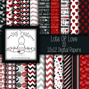 Lots of Love, 12x12 Digital Scrapbook Paper, Romance, Valentines, LOVE ...