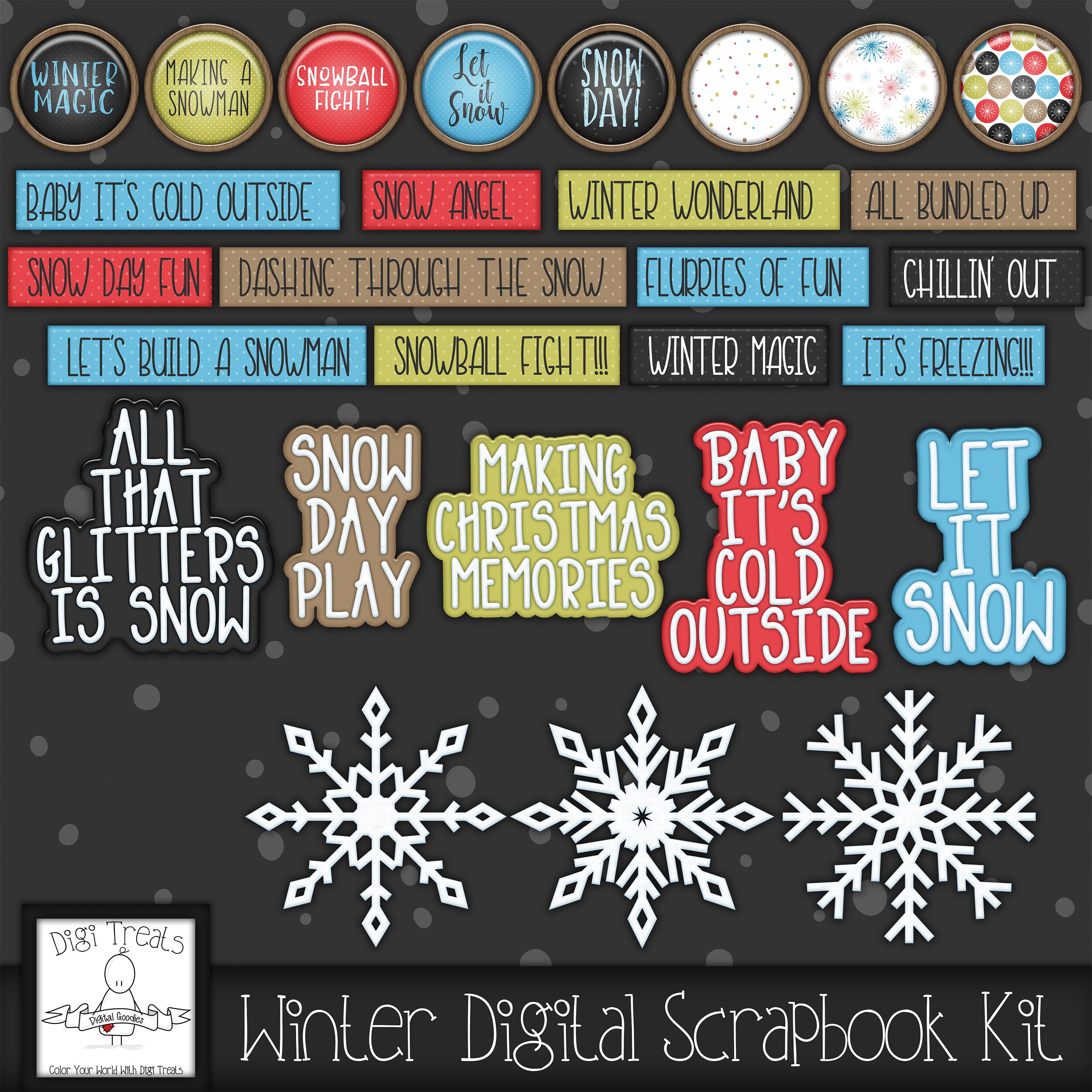 Winter Fun Digital Scrapbook Kit. Winter Themed Scrapbook Kit - Etsy UK