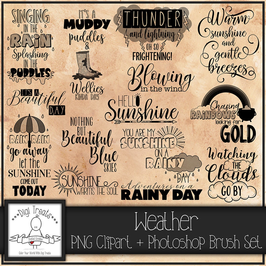 Weather Word Art (PNG Clip Art) + Photoshop Brush Set, Digital ...