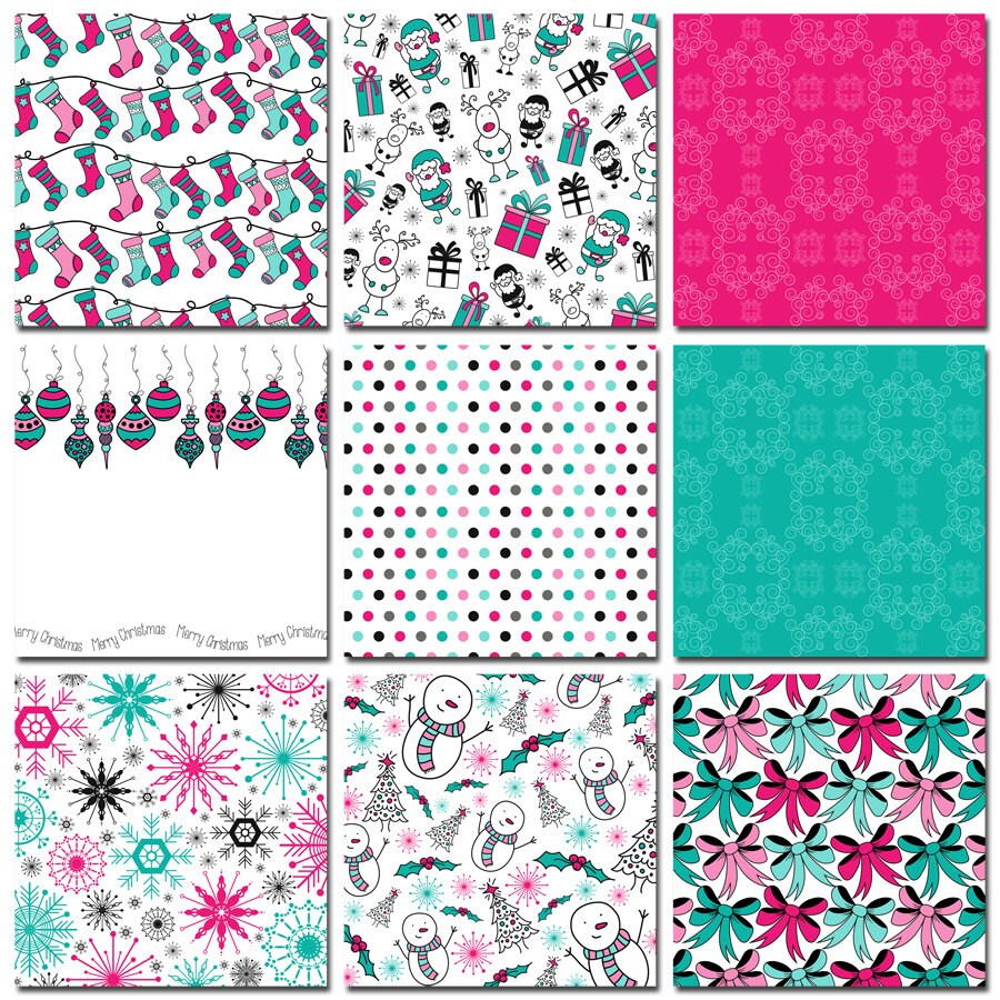 Merry Doodly Christmas Digital Scrapbook Paper 12x12 - Etsy