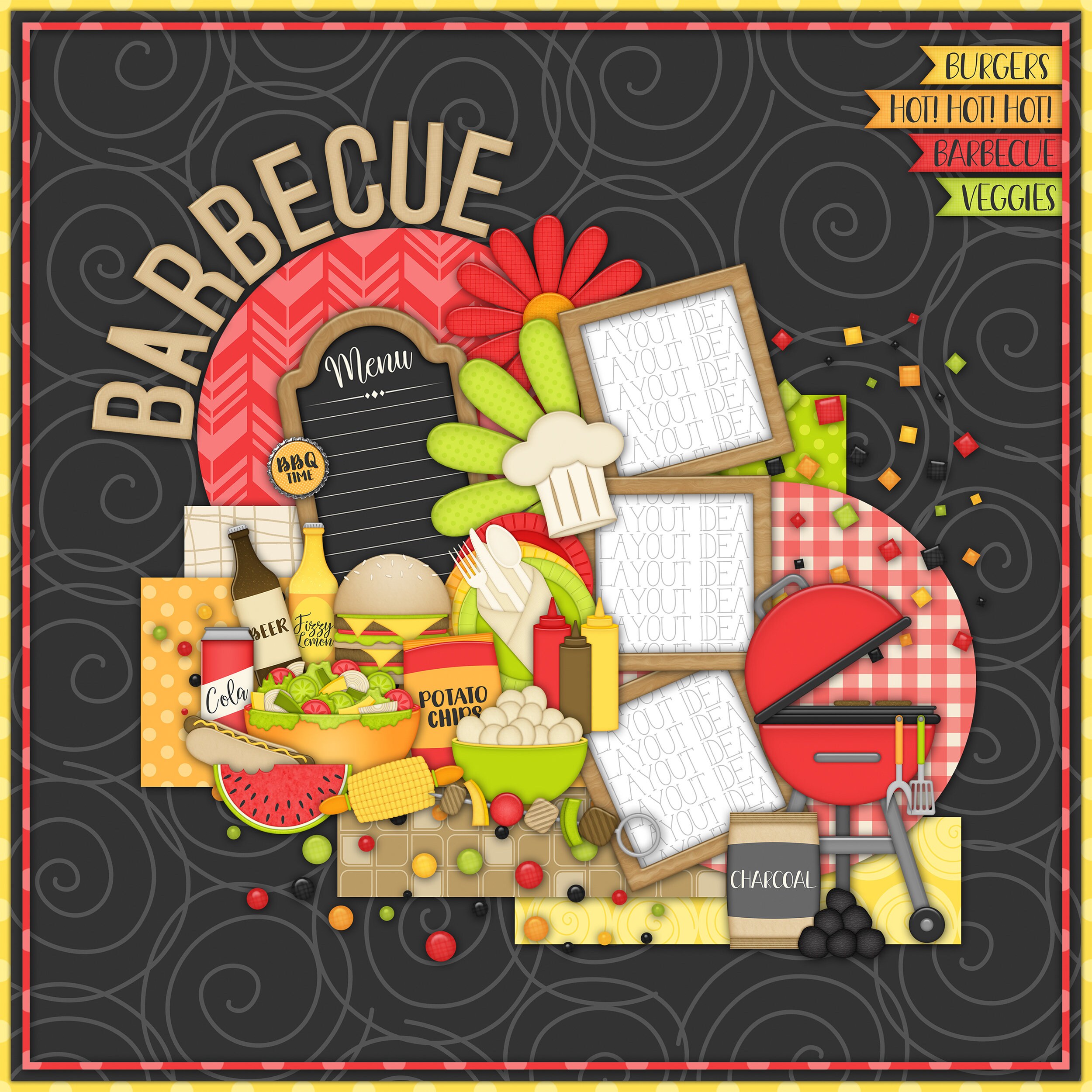 Barbecue Time Digital Scrapbook Kit. BBQ Barbecue Themed | Etsy