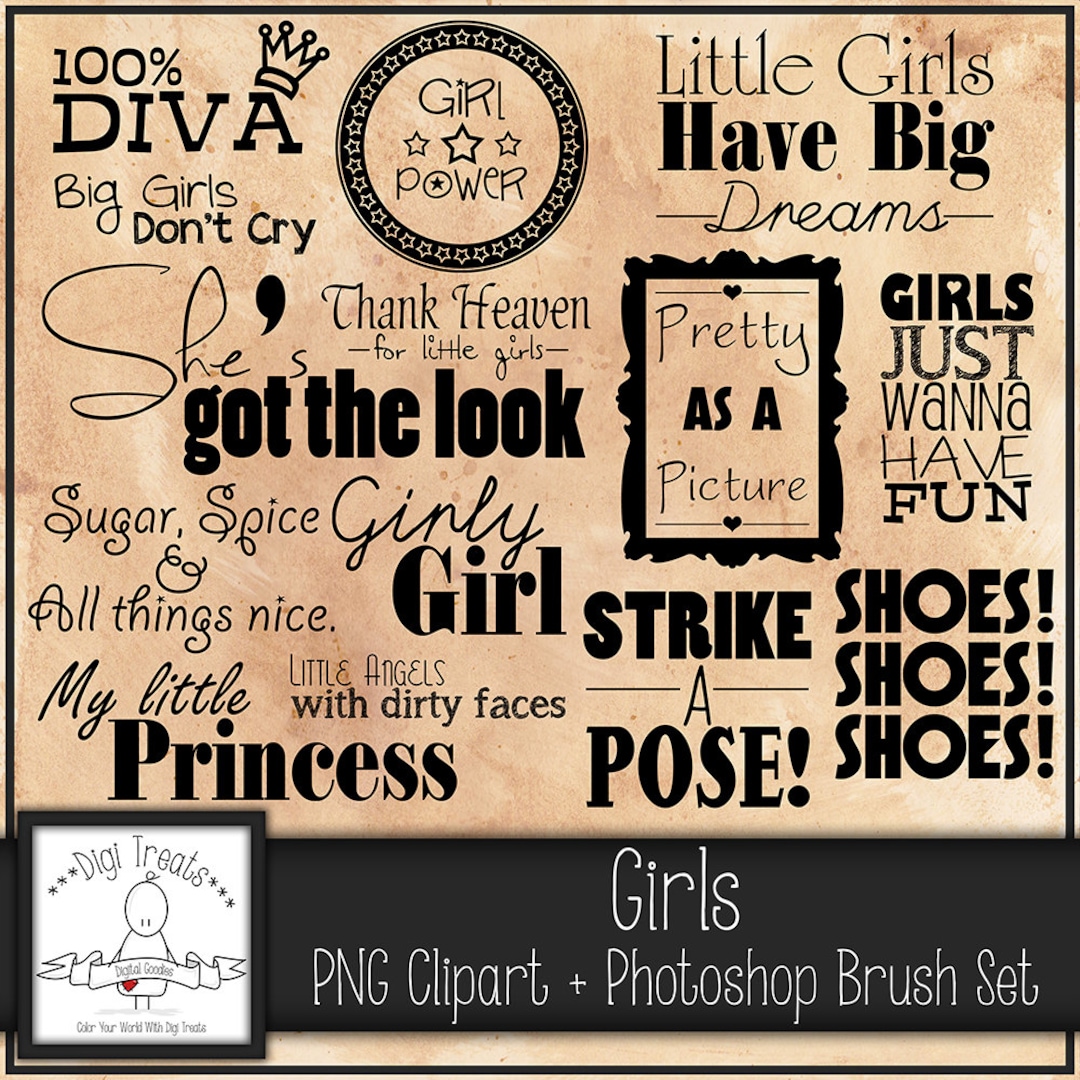 GIRLS Word Art PNG Clip Art Photoshop Brush Set - Etsy UK